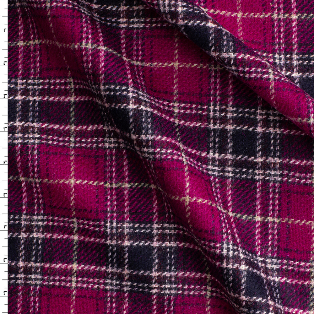 Cali Fabrics Berry Black Prep School Plaid Wool Coating from Abraham ...