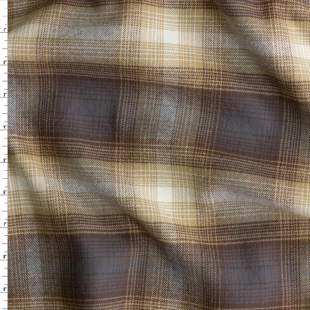 Cali Fabrics Grey, Brown, and Tan Plaid Designer Cotton Flannel #30614 ...