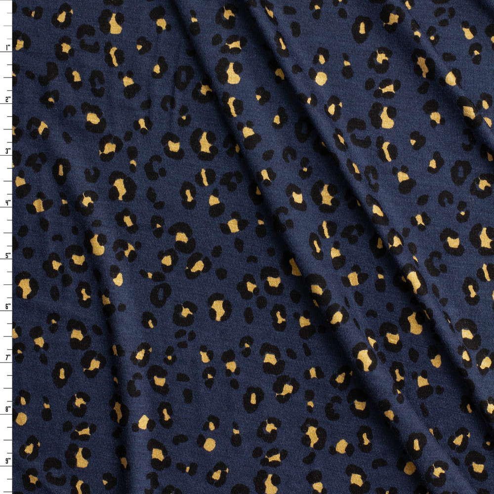 Cali Fabrics Navy, Black, and Tan Cheetah Stretch Modal Jersey Knit ...