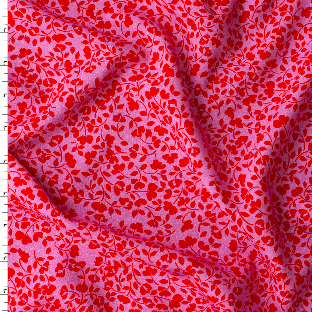 Cali Fabrics Pink Red Mini Vine Floral Rayon Challis #31065 Fabric by ...