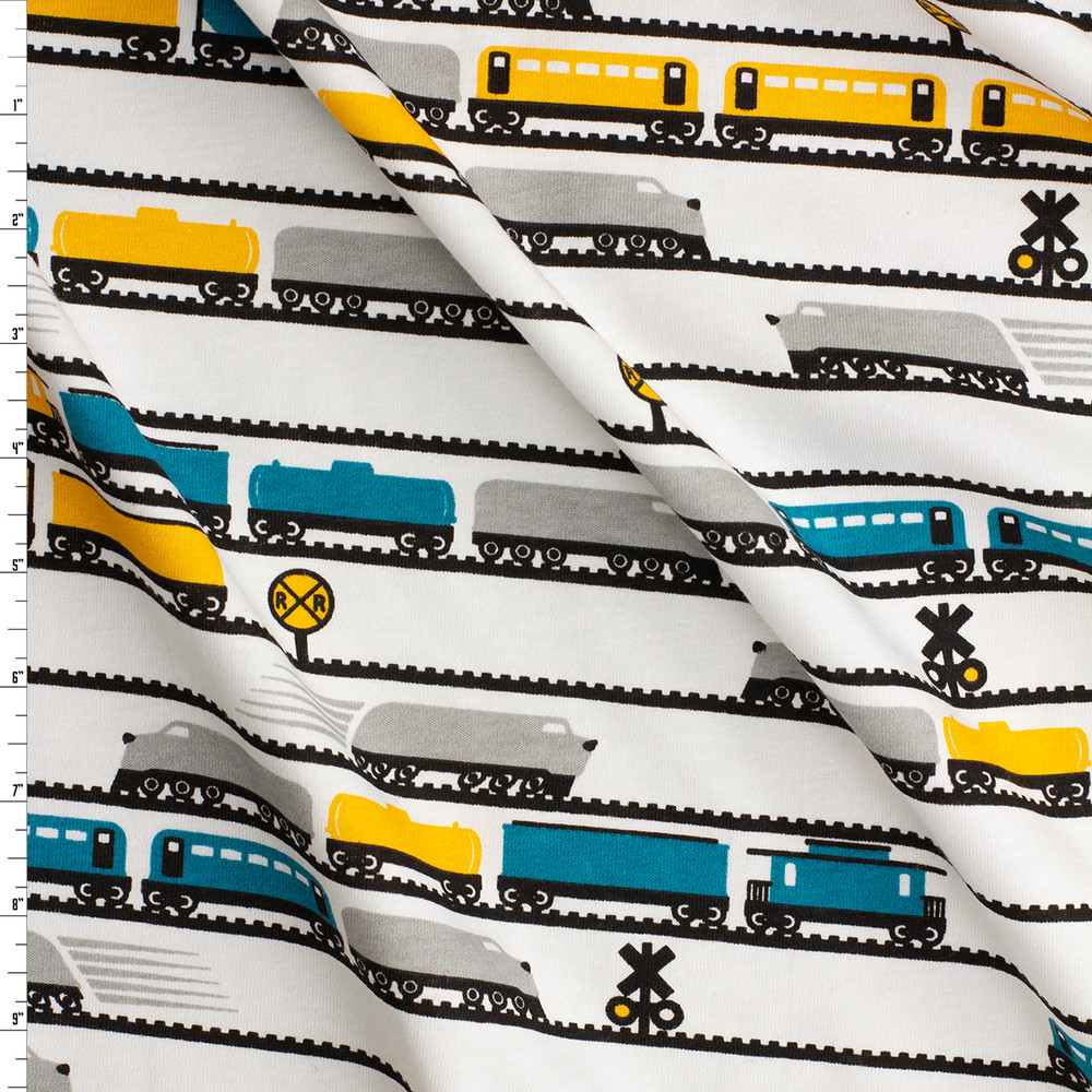 Cali Fabrics Junction Train Stripe Cotton Jersey Knit Print #31681 ...