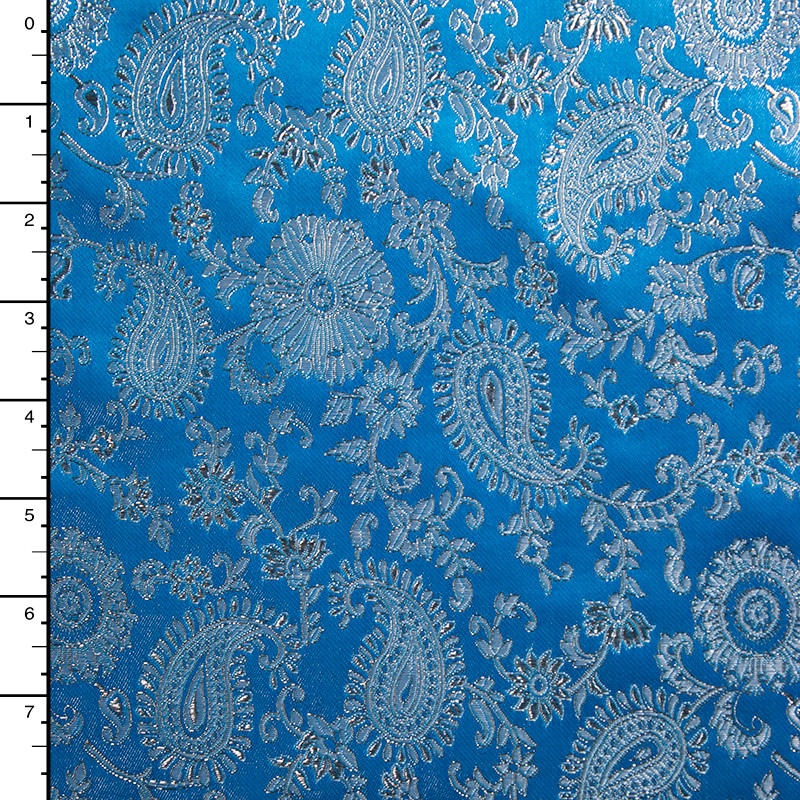Cali Fabrics | Silver and Turquoise Blue Paisley Designer Brocade