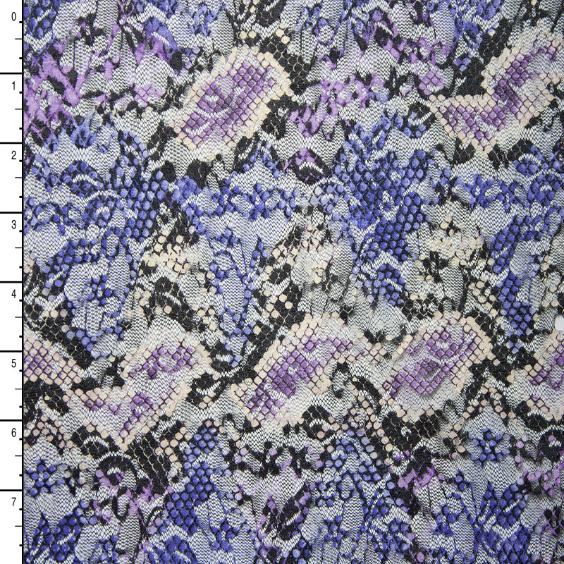 Cali Fabrics | Purple and Black Snake Print Floral Lace