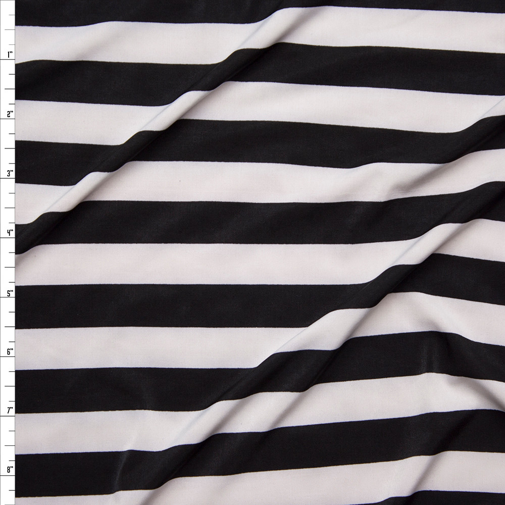 Cali Fabrics Black and White Striped Stretch ITY Fabric by the Yard
