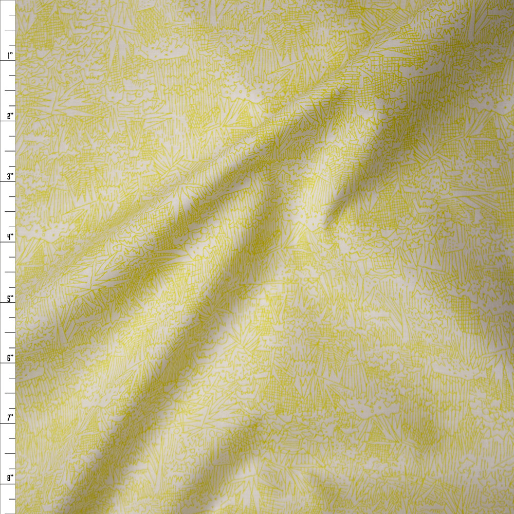 Cali Fabrics Bright Yellow Green on White ‘Friedlander’ Cotton Lawn by ...