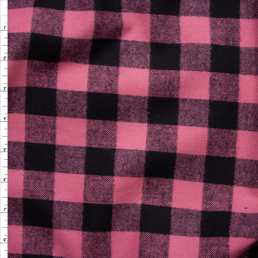 Cali Fabrics Pink and Black Buffalo Plaid Cotton Flannel Fabric by the Yard