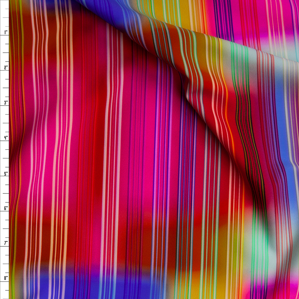 Cali Fabrics Neon Vertical Stripes on Blurred Neon Square Pattern Nylon ...