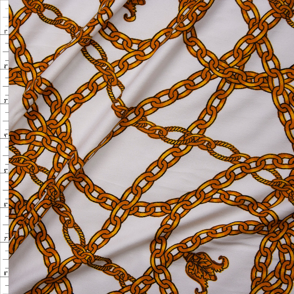 Cali Fabrics Gold Chains on Offwhite Double Brushed Poly/Spandex Knit ...