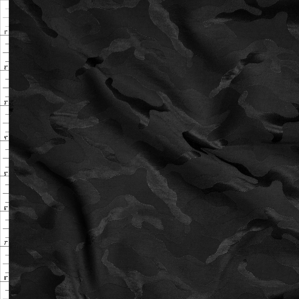 Cali Fabrics Black on Black Camouflage Midweight Jaquard Fabric by the Yard