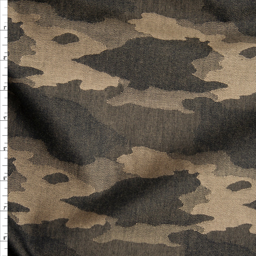 Cali Fabrics Tan and Black Denim Woven Camouflage Pattern Designer ...