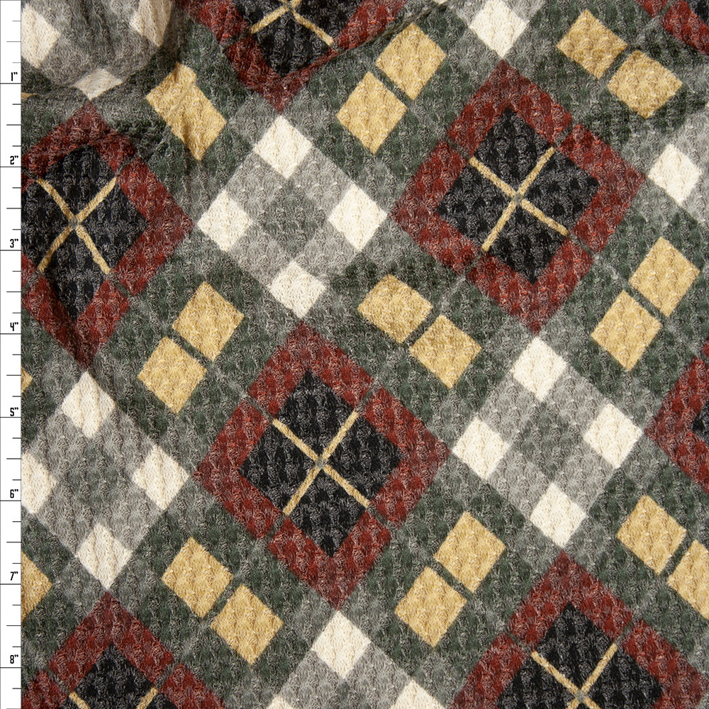 Cali Fabrics Grey, Burgundy, Tan, and White Diagonal Plaid Soft Waffle ...
