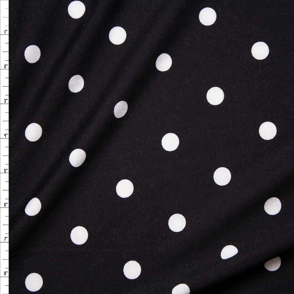 Cali Fabrics White on Black Polka Dots Poly/Rayon French Terry Fabric ...