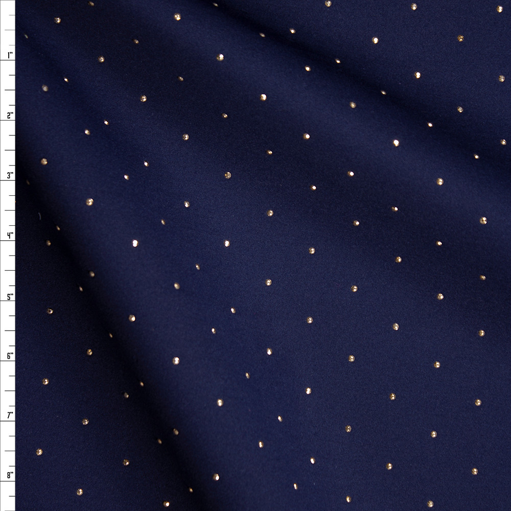 Cali Fabrics Gold Studs on Navy Double Scuba Knit Fabric by the Yard