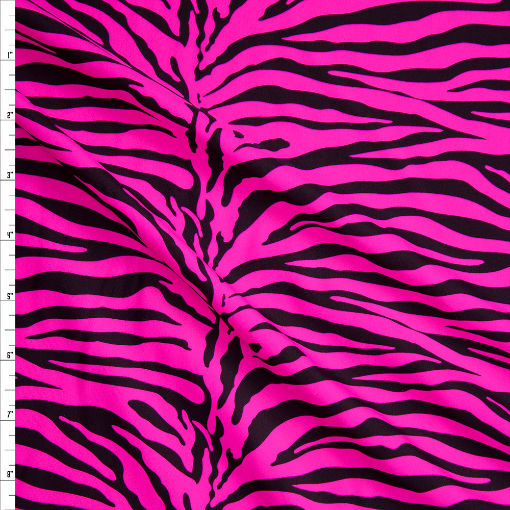 Cali Fabrics Neon Pink and Black Tiger Print Nylon Spandex Fabric by ...