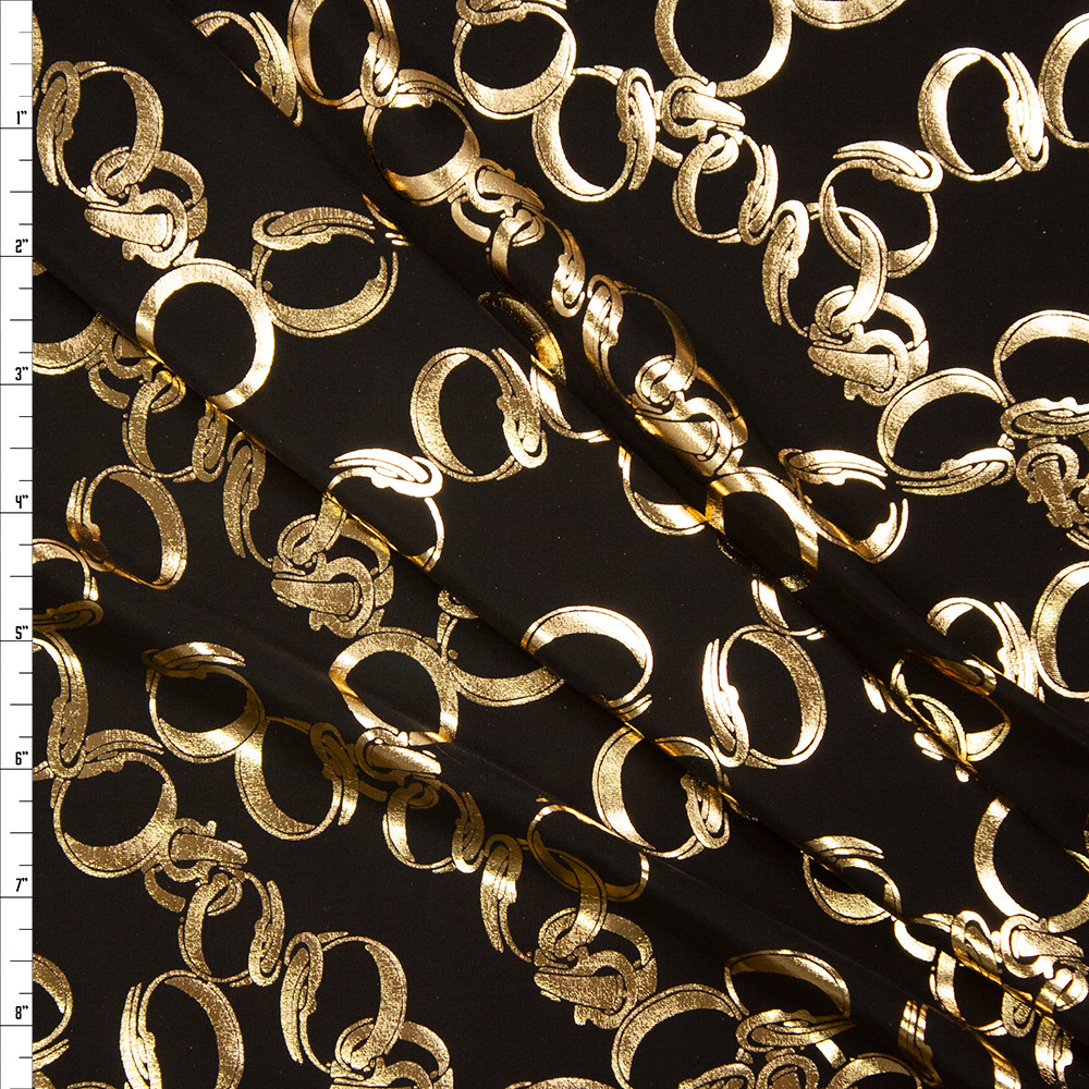 Cali Fabrics Metallic Gold Chain on Black Stretch Poly/Spandex Knit ...