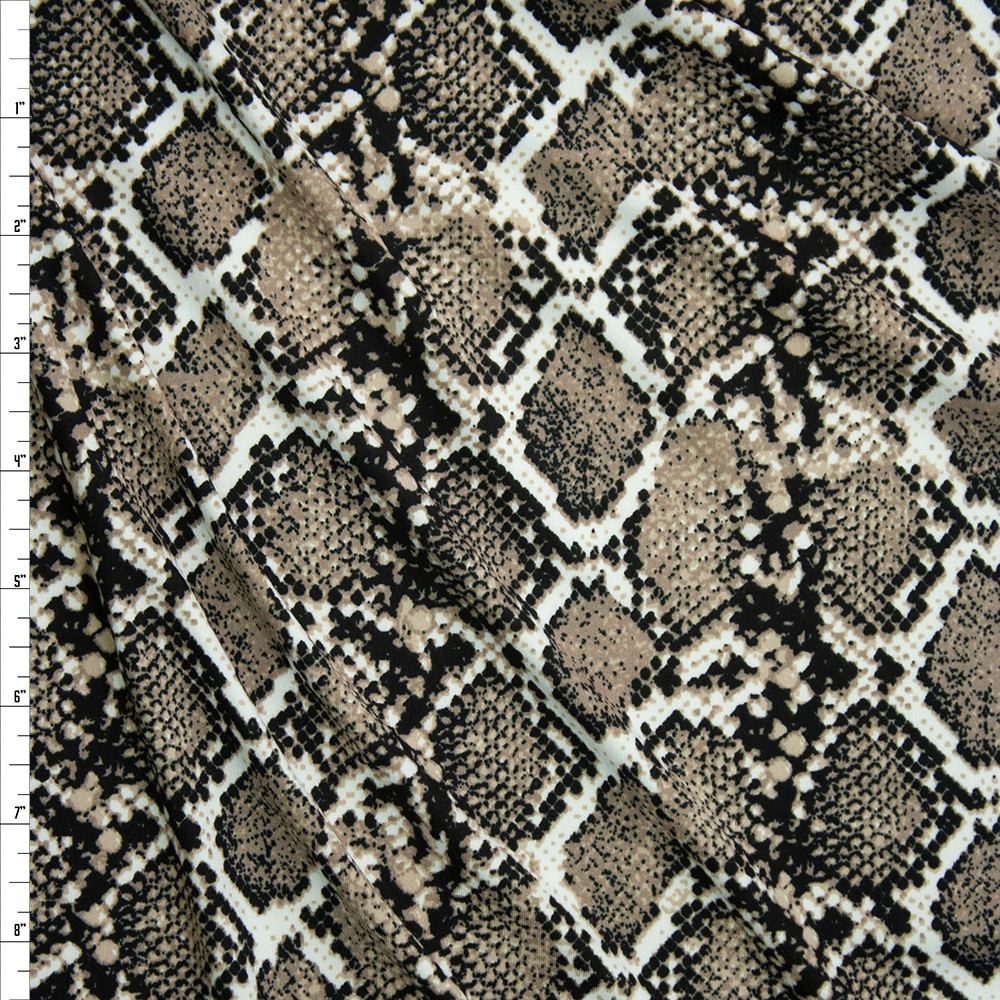 Cali Fabrics Tan, Black, and Ivory Snakeskin Double Brushed Poly Fabric ...