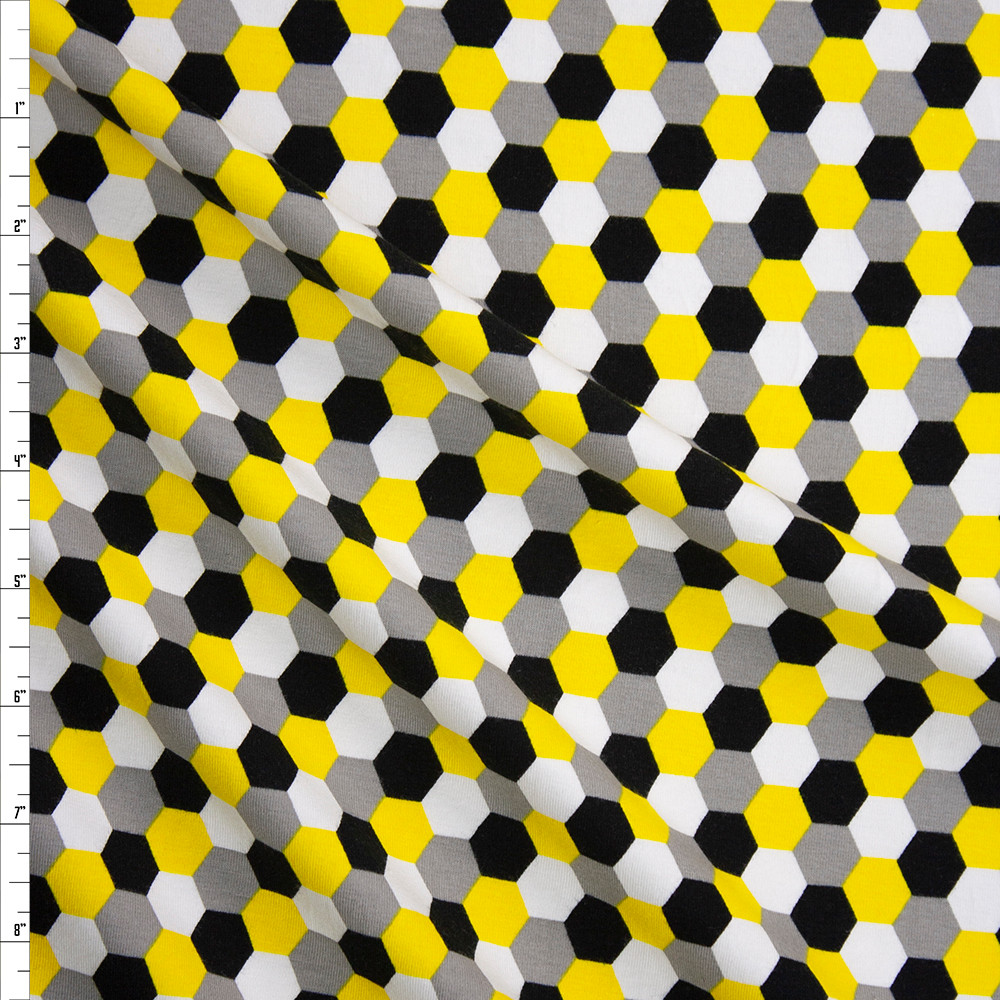 Cali Fabrics Black, Yellow, Grey, and White Hex Pattern Laguna Cotton ...