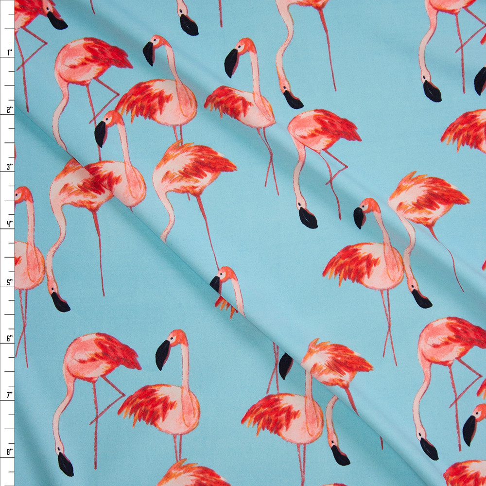 Cali Fabrics Pink Flamingos on Light Blue Nylon/Spandex from Manhattan ...