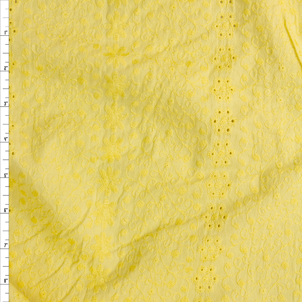 Cali Fabrics Light Yellow Vertical Embroidered Cotton Eyelet Fabric by ...