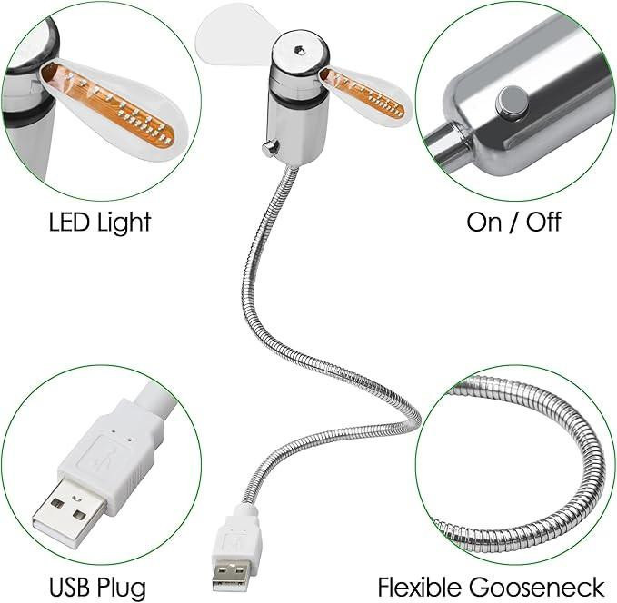 Flexible USB LED Desktop & Laptop Clock Fan