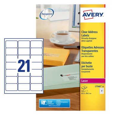 Avery Laser Address Label 63.5x38mm 21 Per A4 Sheet Clear (Pack 525 ...