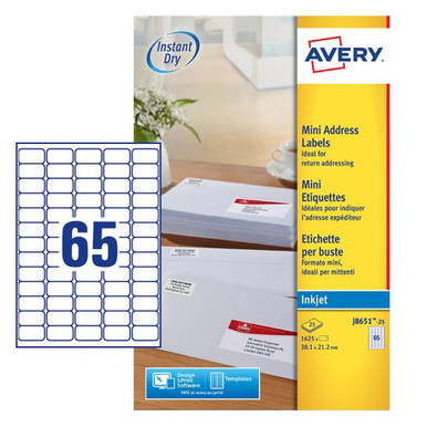 Avery Inkjet Mini Label 38.1x21.2mm 65 Per A4 Sheet White (Pack 1625 ...