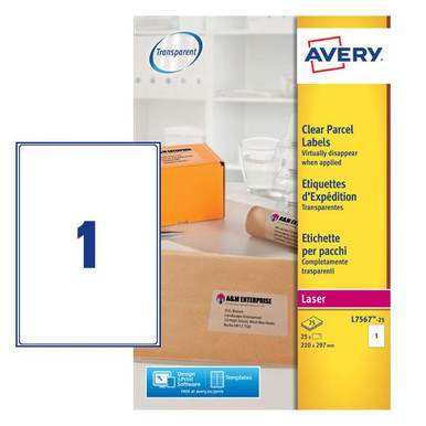 Avery Laser Parcel Label 210x297mm 1 Per A4 Sheet Clear (Pack 25 Labels ...
