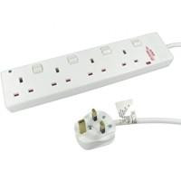 2m 4 Gang Surge Protected LED Indicator Individually Switched UK Mains ...