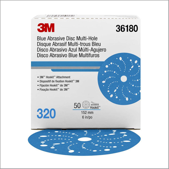 3M 36176, 180 Grit, 6 inch Hookit Multi-Hole Blue Abrasive Discs | R ...