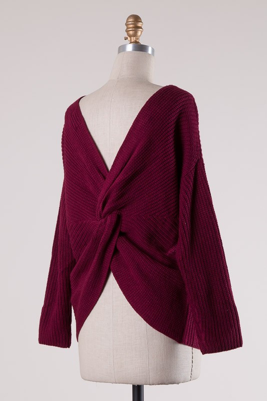 Twist Back | Sweater | Lavish Boutique | Burgundy