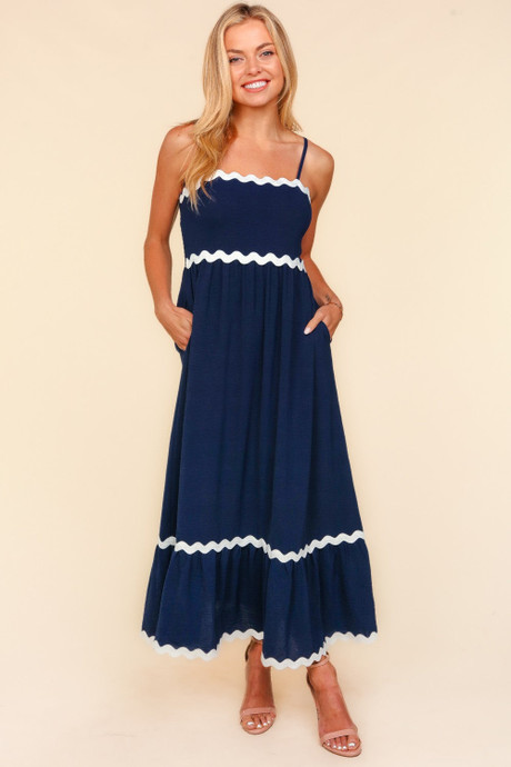 Ric Rac Fit And Flare Maxi Dress: Navy - Lavish Boutique