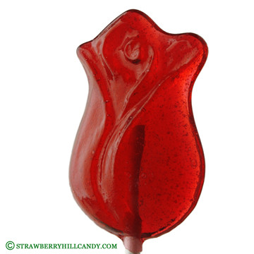 Red Rosebud Clear Lollipop 30 Count Display - Strawberry Hill Candy