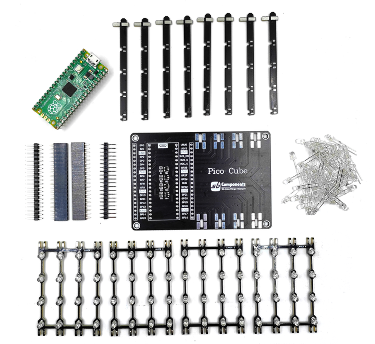 4x4x4 LED Cube HAT for Raspberry Pi Pico - Blue - PiShop.us
