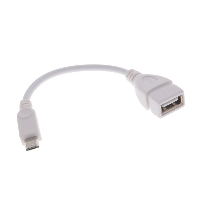 USB OTG Host Cable - MicroB OTG male to A female - White - PiShop.us