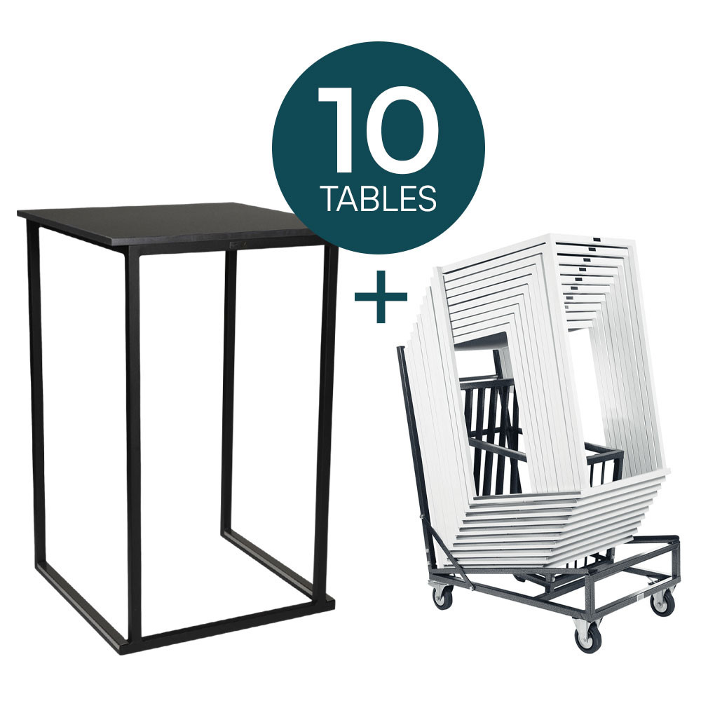 Flexfurn Kubo Commercial Black Metal Bar Tables with Storage Trolley