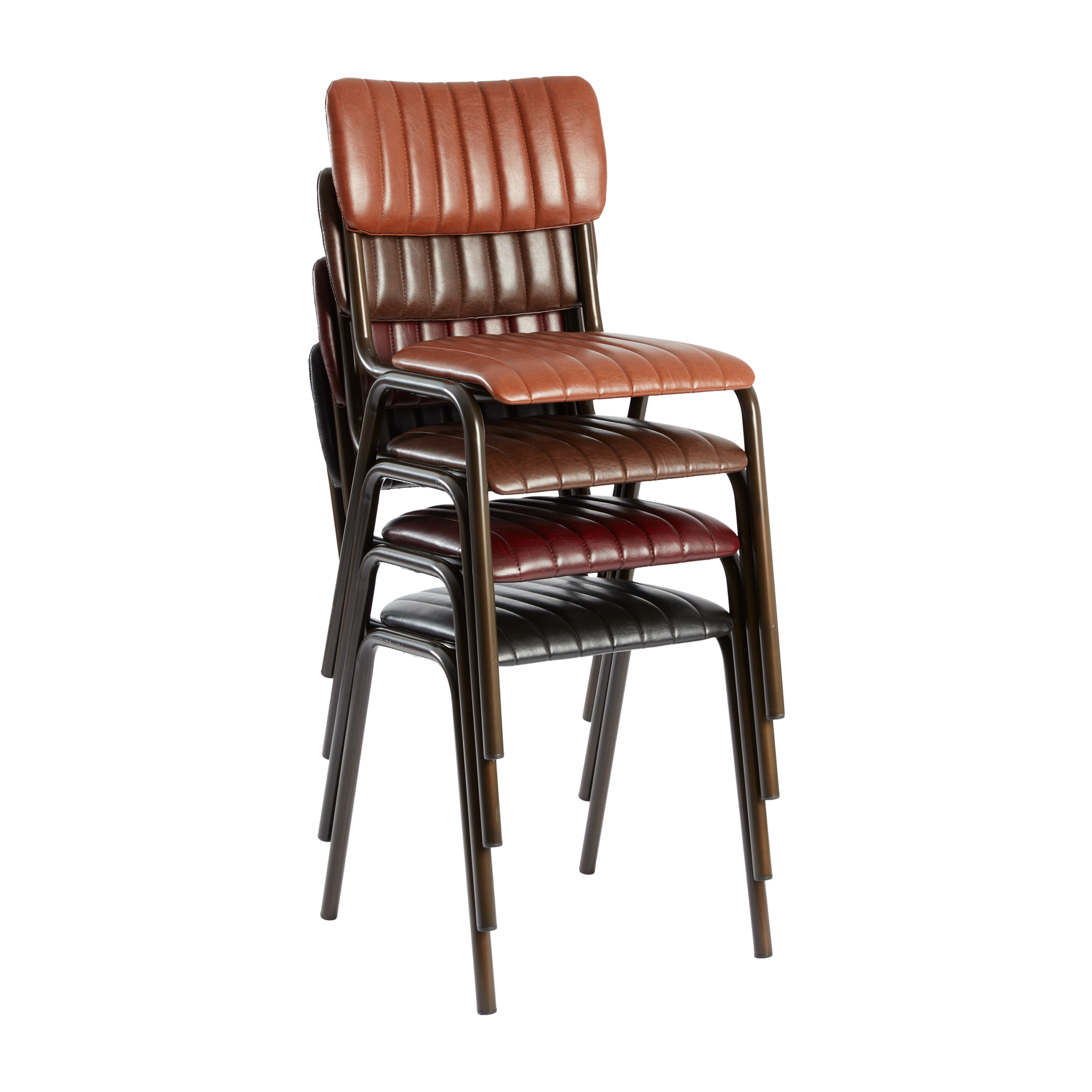 Tavo Commercial Metal Stacking Side Chair with Ribbed Upholstered Seat Pad