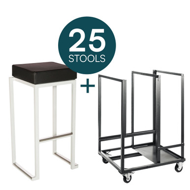 Flexfurn Kubo Commercial White Metal and Black Faux Leather Bar Stool ...