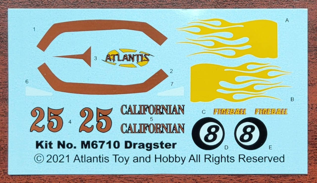DECALS --Fireball Dragster Decal Sheet 1/24 scale ONLY for M6710