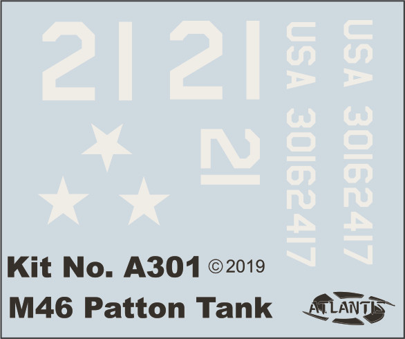 DECALS --M-46 Patton Tank Decal Sheet 1/48 scale ONLY for A301