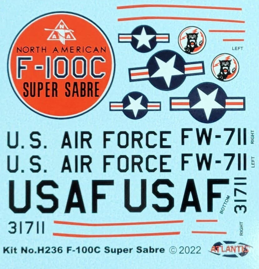 DECALS --F-100 Super Sabre 1/70 Decal Sheet ONLY for H236