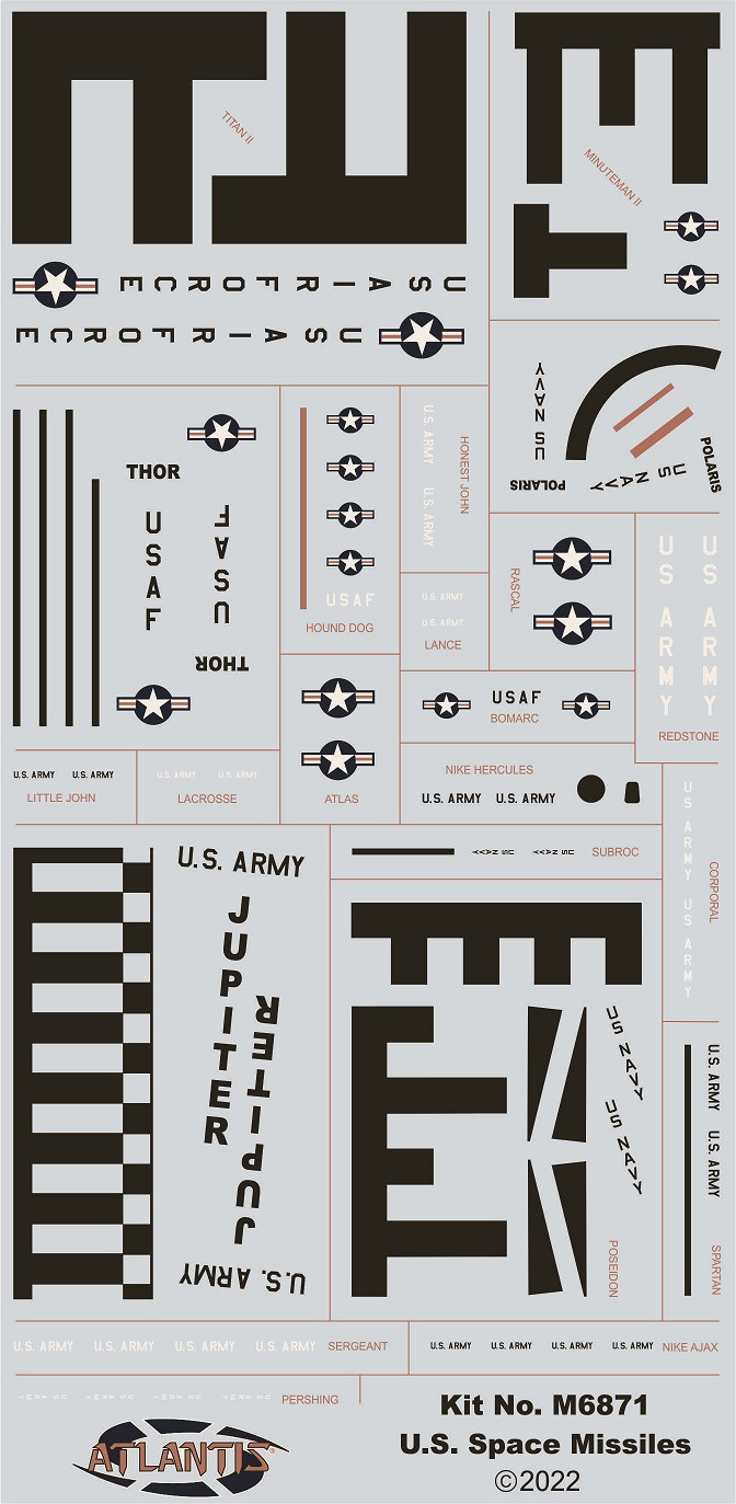 DECALS--US Space Missile Set Decal Sheet 1/128 ONLY for M6871