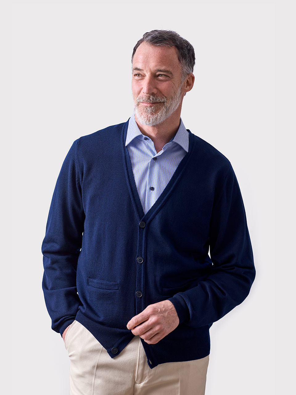 Men's Navy Blue Merino Wool Cardigan | Peter Christian