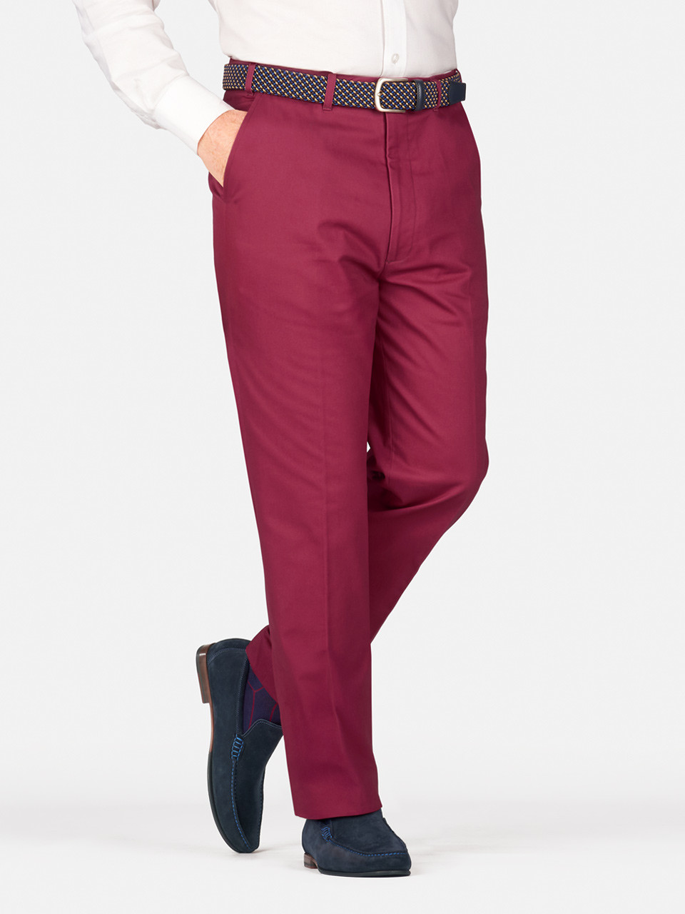 Morello Red Flat Front Chinos | Peter Christian