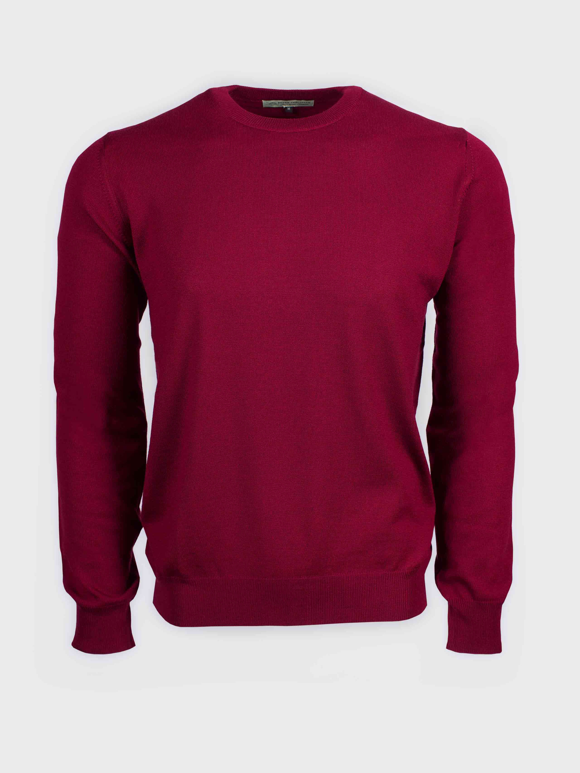 Men's Dark Red Merino Wool Crew Neck Jumper | Peter Christian