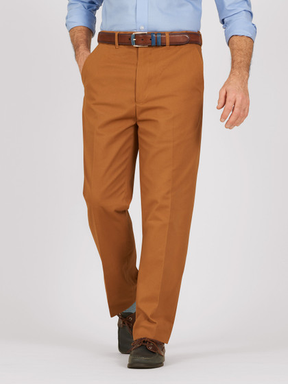 Tan Brown Flat Front Chinos | Peter Christian