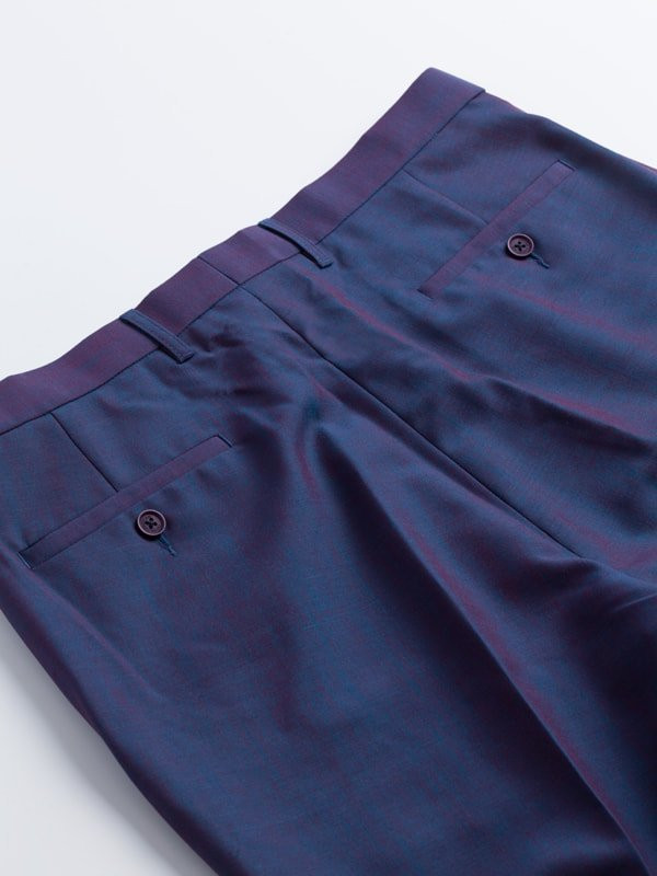 Men's Blue Wool & Mohair Two Tone Trousers