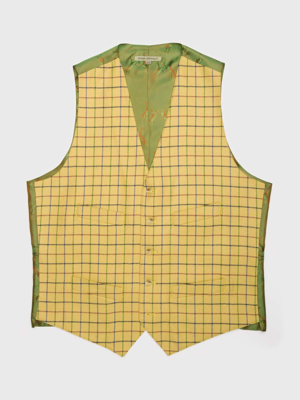 Men's Gold Yellow Tattersall Check Wool and Silk Waistcoat | Peter ...