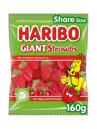 Haribo Giant Strawbs Sharing Bags 12 × 160 g | Big Strawberry Fruit Gums – J L Brooks