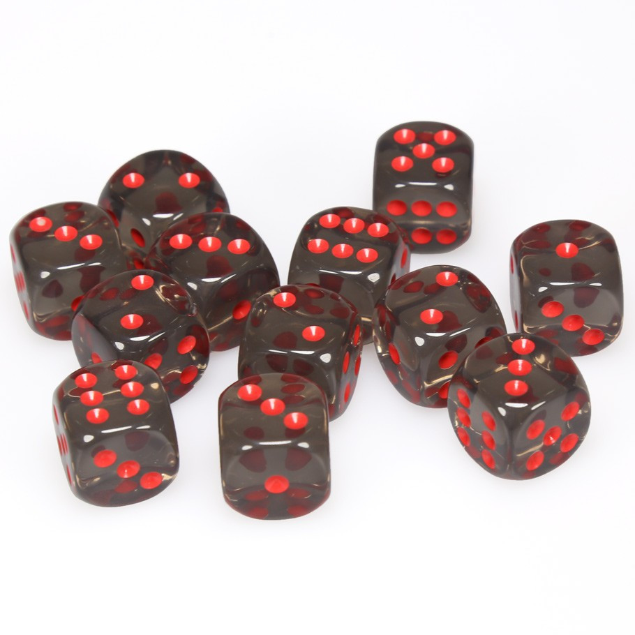 Translucent 16mm d6 Smoke/red Dice Block - One Eyed Jacques