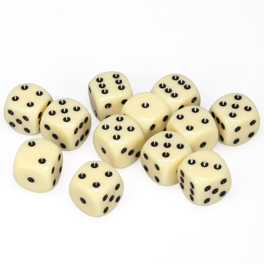 Opaque 16mm d6 Ivory/black Dice Block - One Eyed Jacques